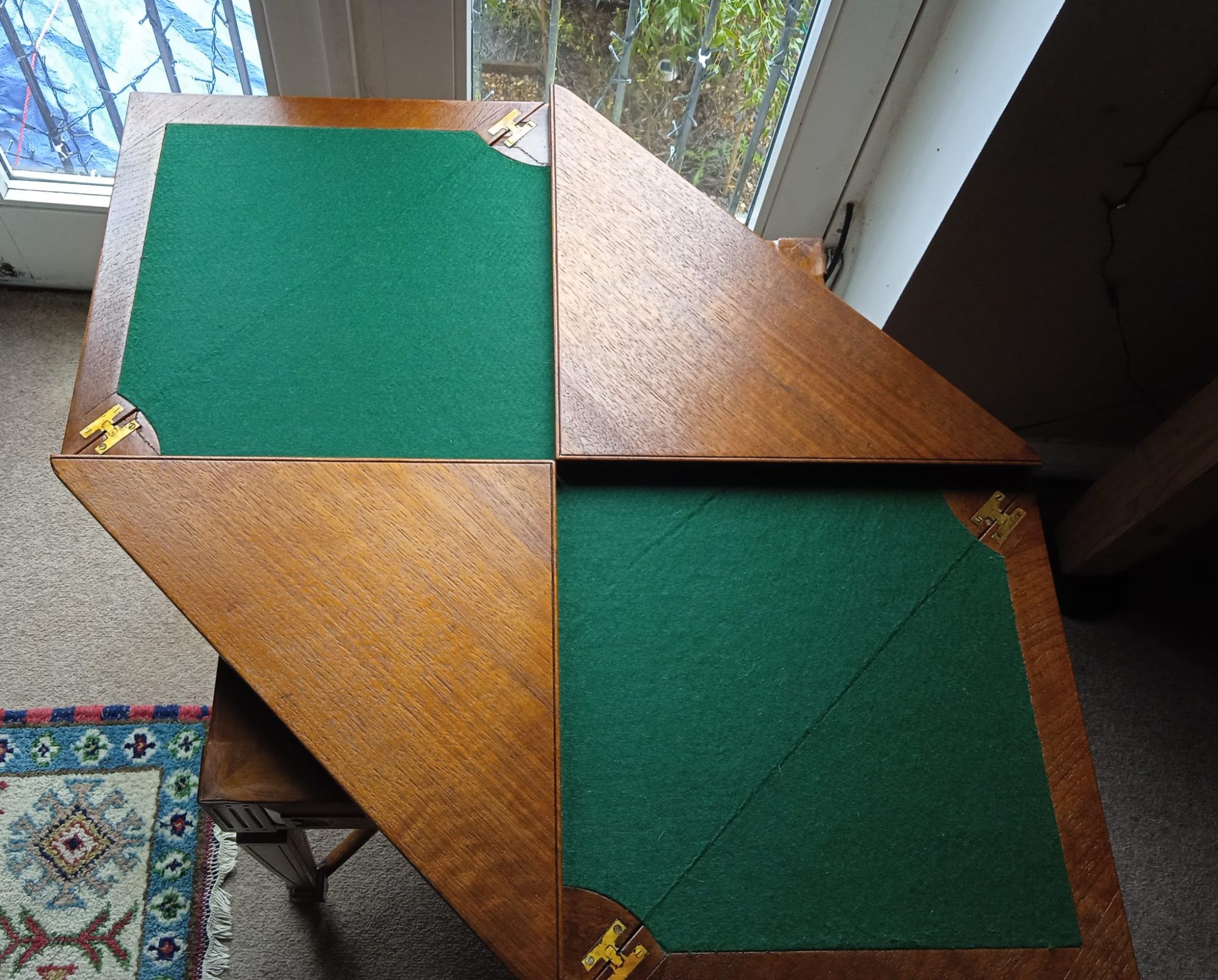 Edwardian Oak Envelope Top Card Table With Lower Galleried Tier And ...